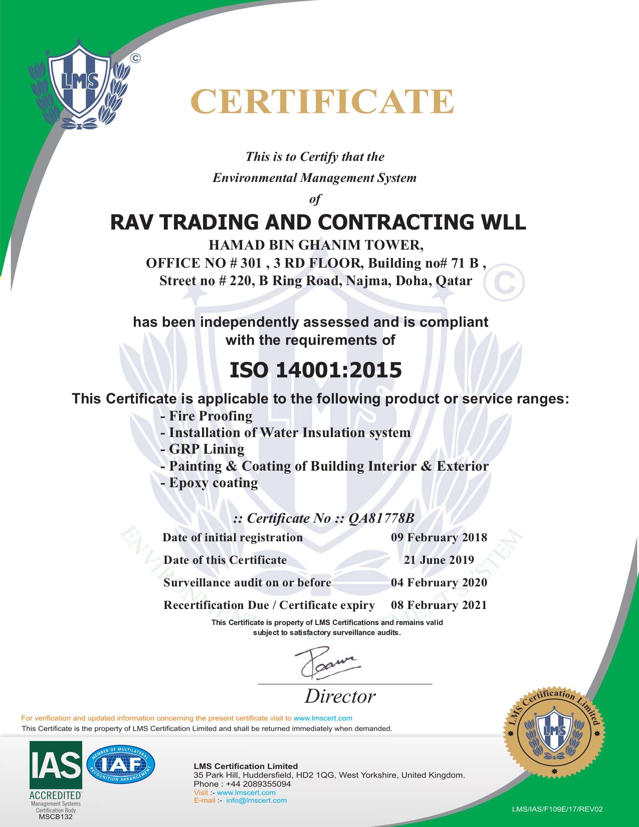 ISO Certificates - Firestop Contractors in Qatar | Rise And Shine Group ...